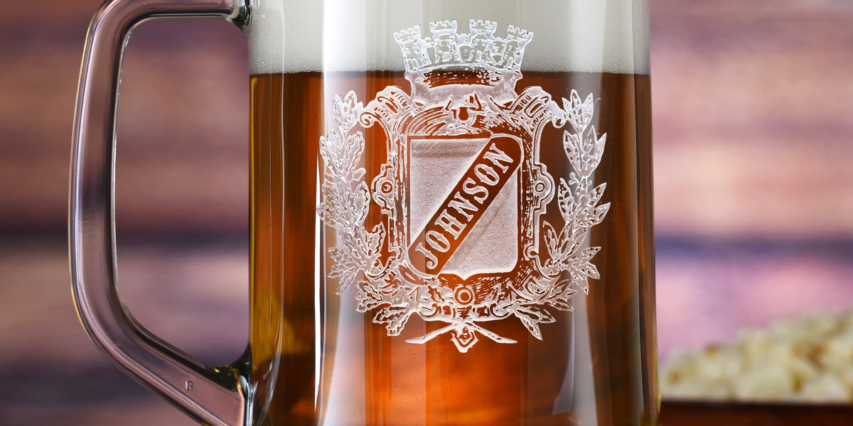 Engraved Family Crest Beer Stein Set | Crystal Imagery