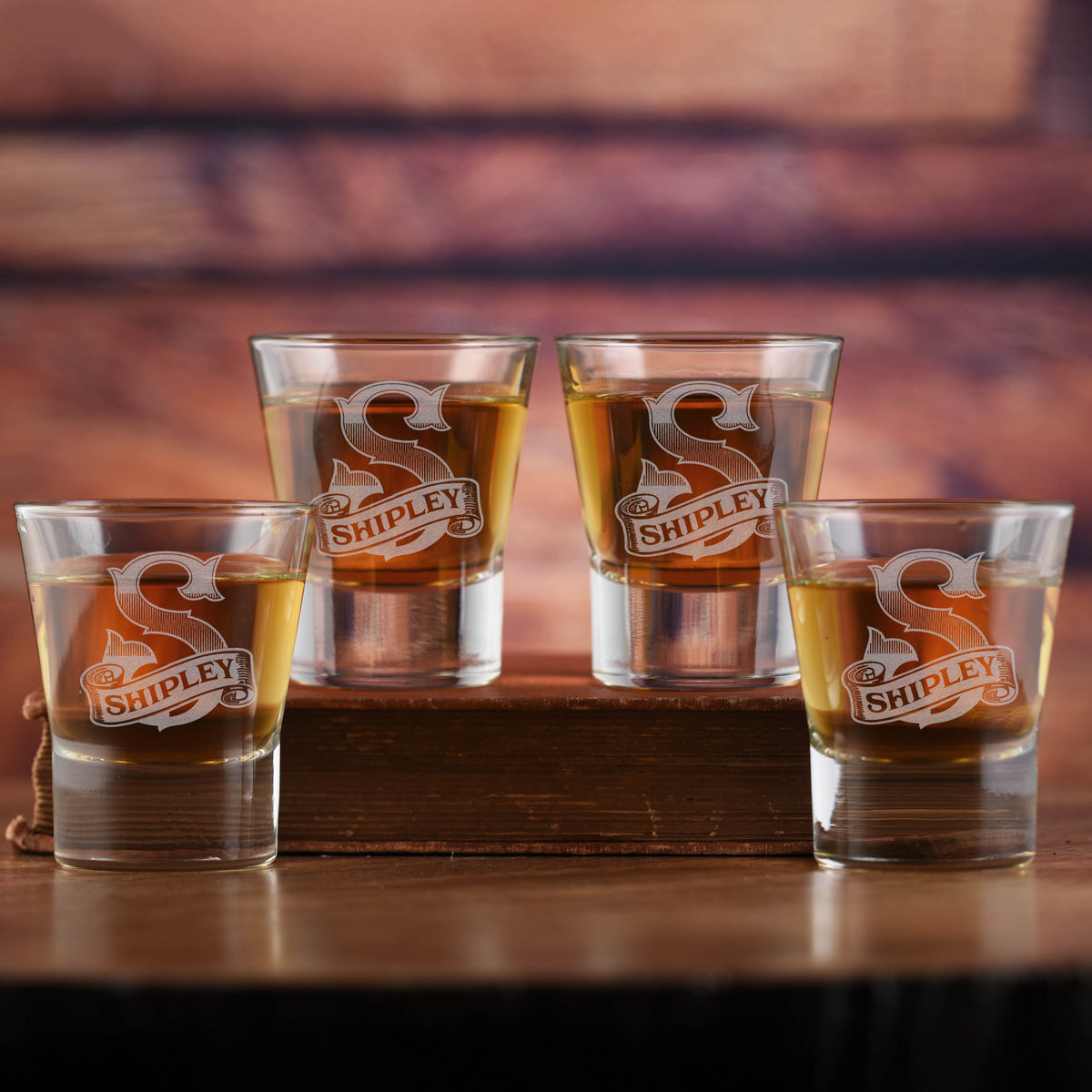 Laser Etched Fancy Monogram Shot Glass Gift Set