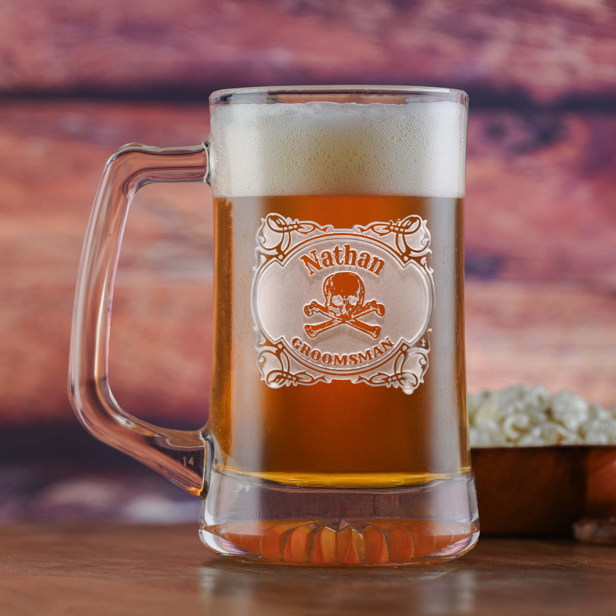 Personalized Skull & Crossbones Beer Mug for Groomsmen