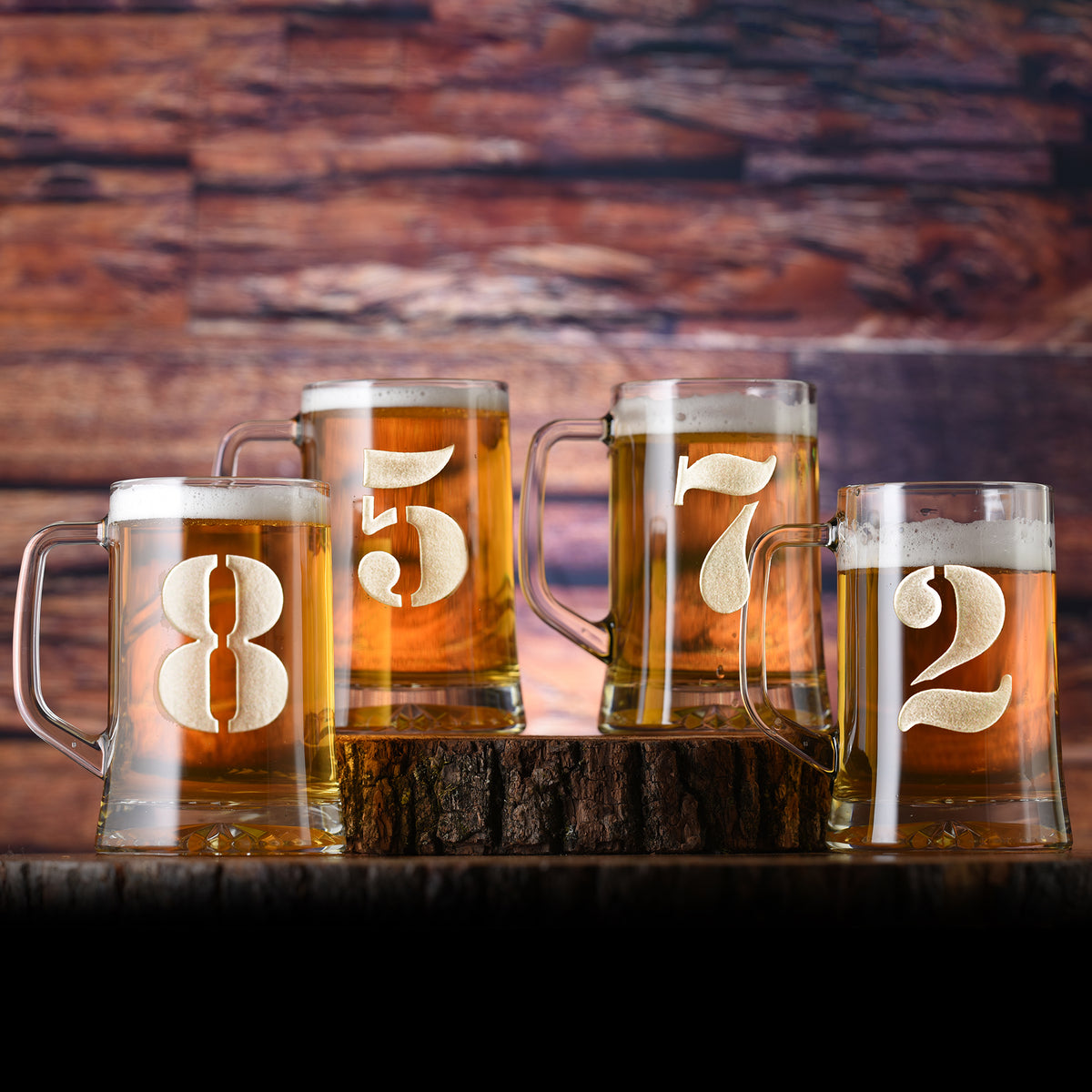 Number Engraved Beer Mug Set - 8 Pack | Crystal Imagery