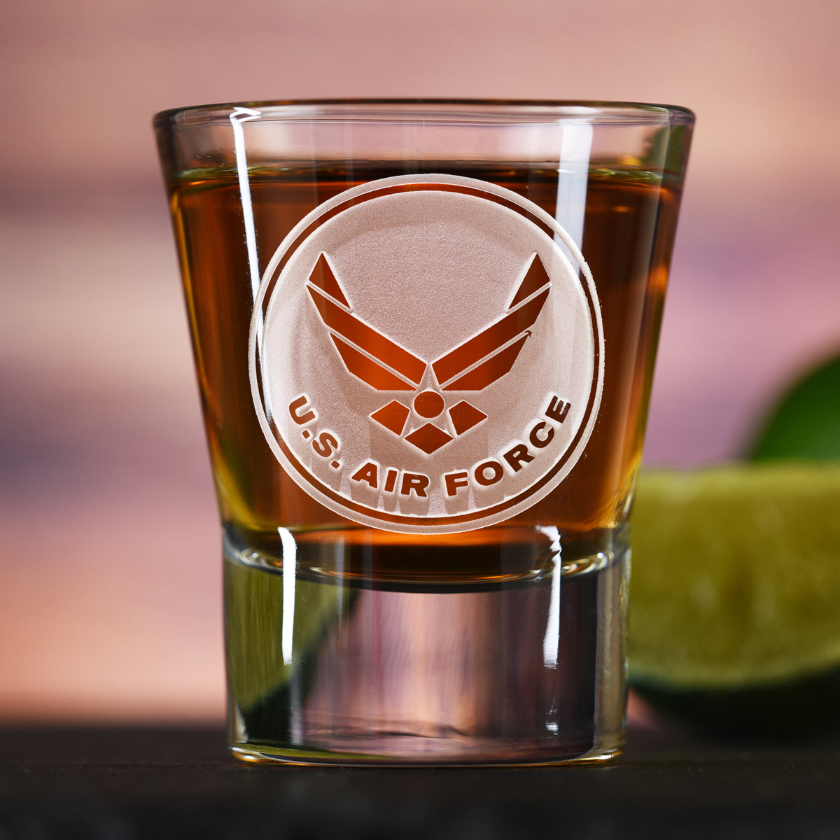 Deeply Engraved Air Force Shot Glass | Crystal Imagery