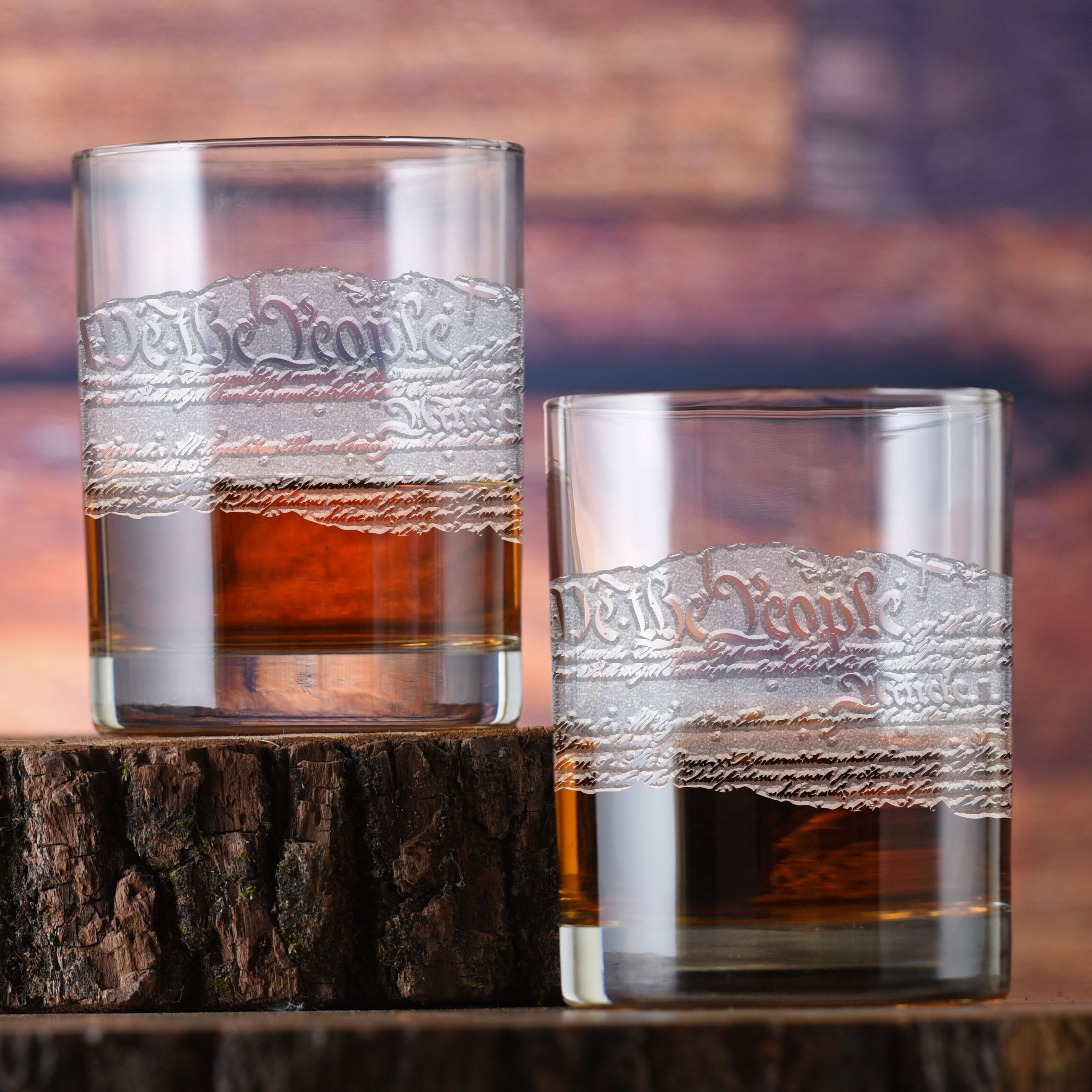 Preamble to the Constitution Whiskey Rocks Glass Set of 2– Crystal Imagery