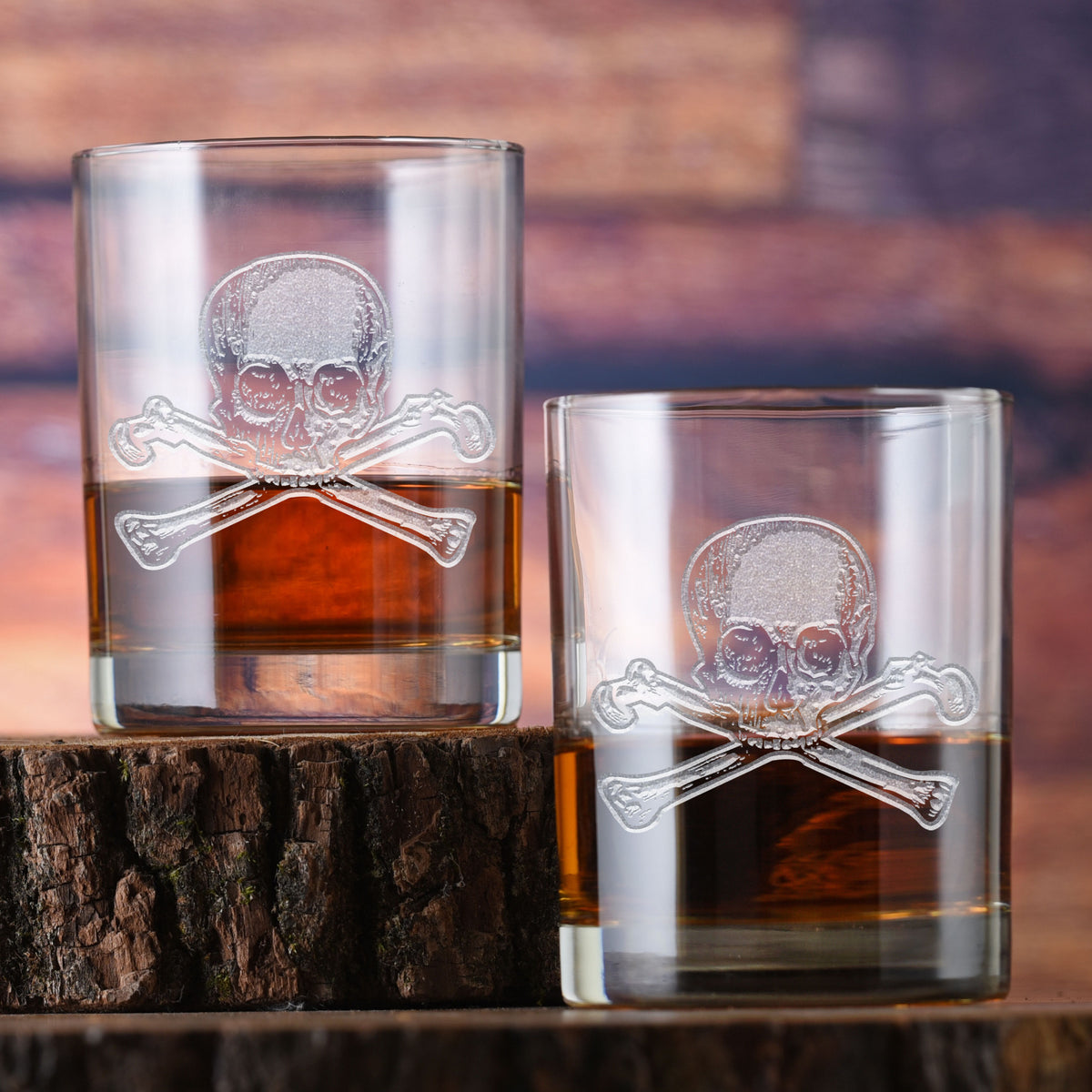 Skull & Crossbones Engraved Rocks Glass Set