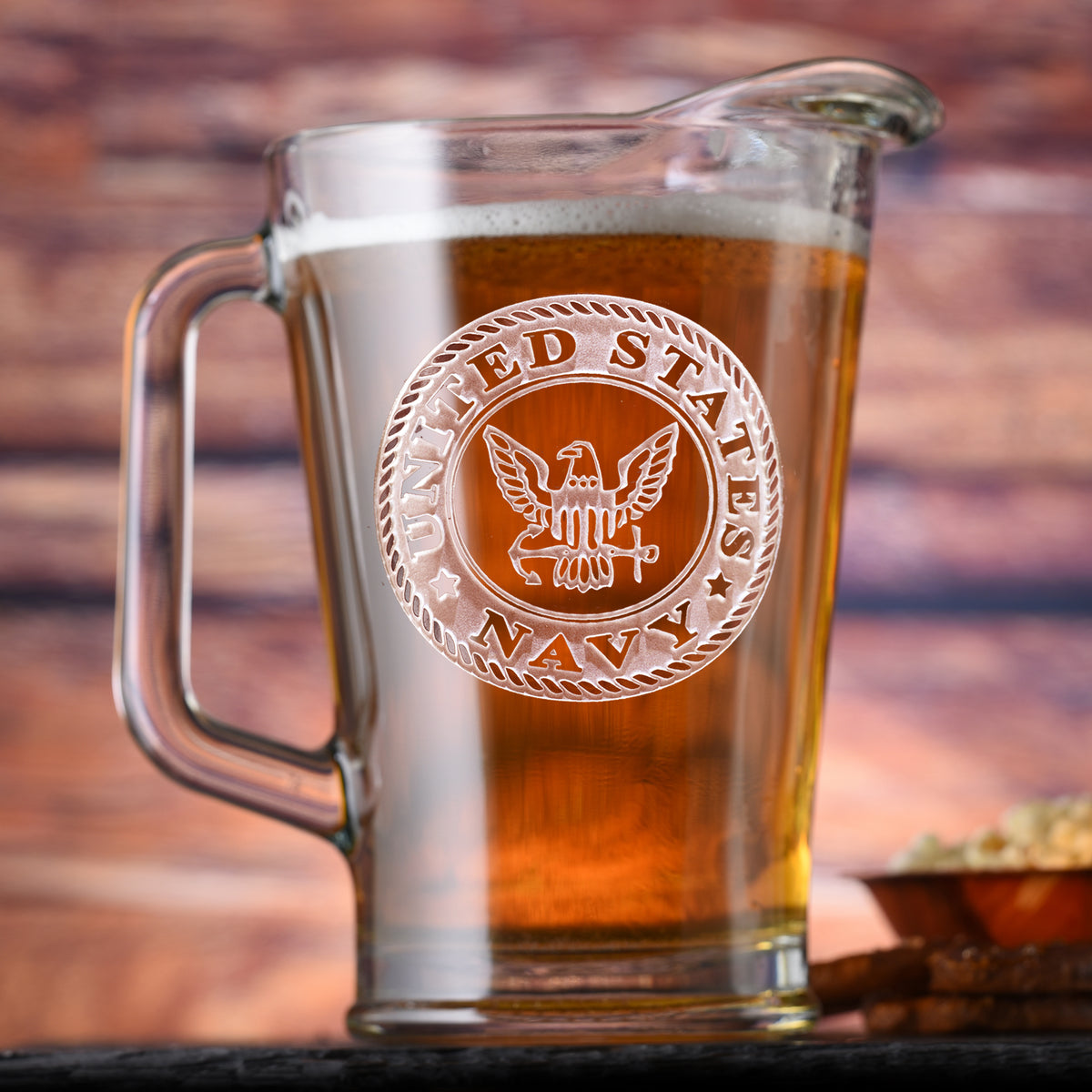 Engraved Navy Beer Pitcher Glass | Crystal Imagery