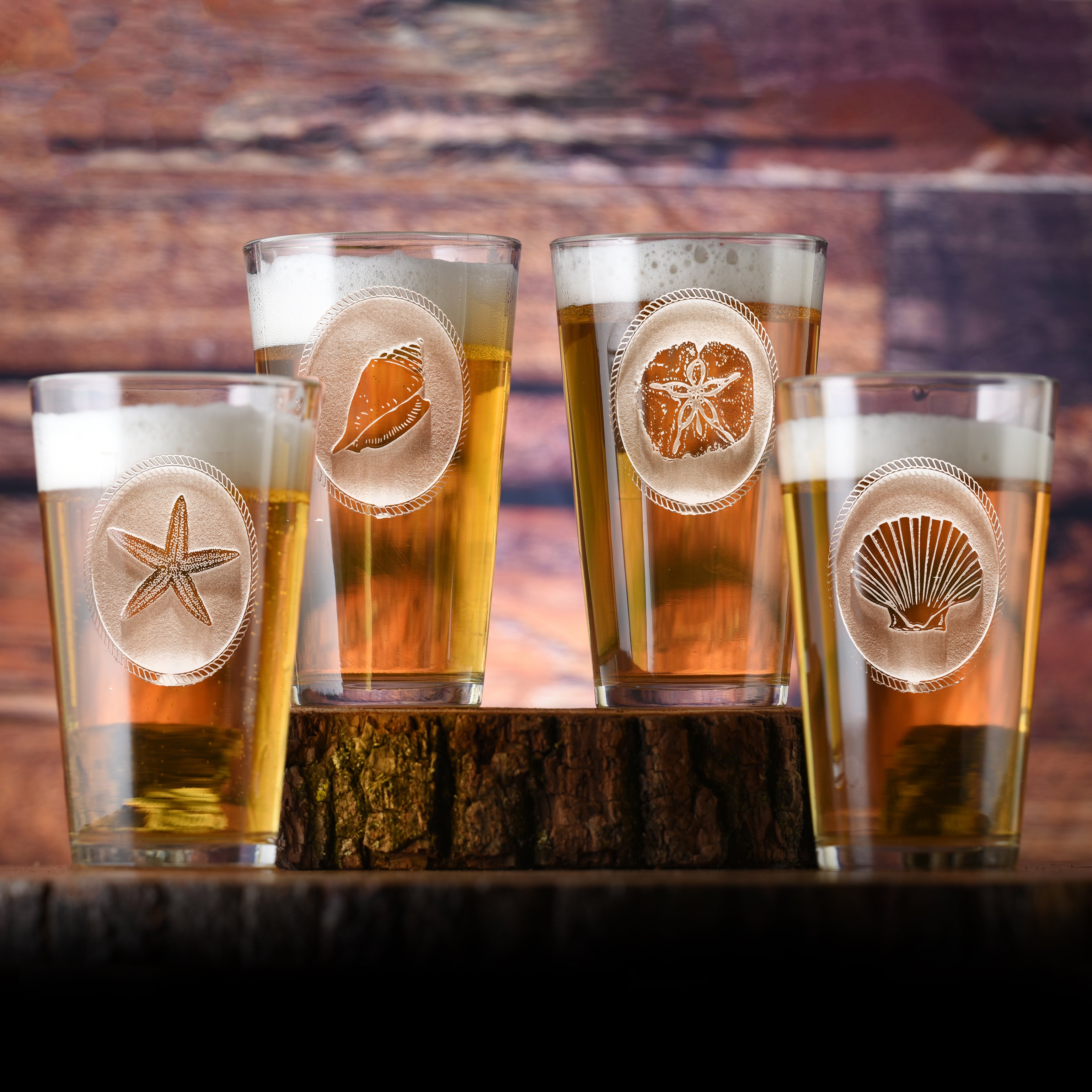 Seashell Drinking Glasses Set, Beach Themed Glassware